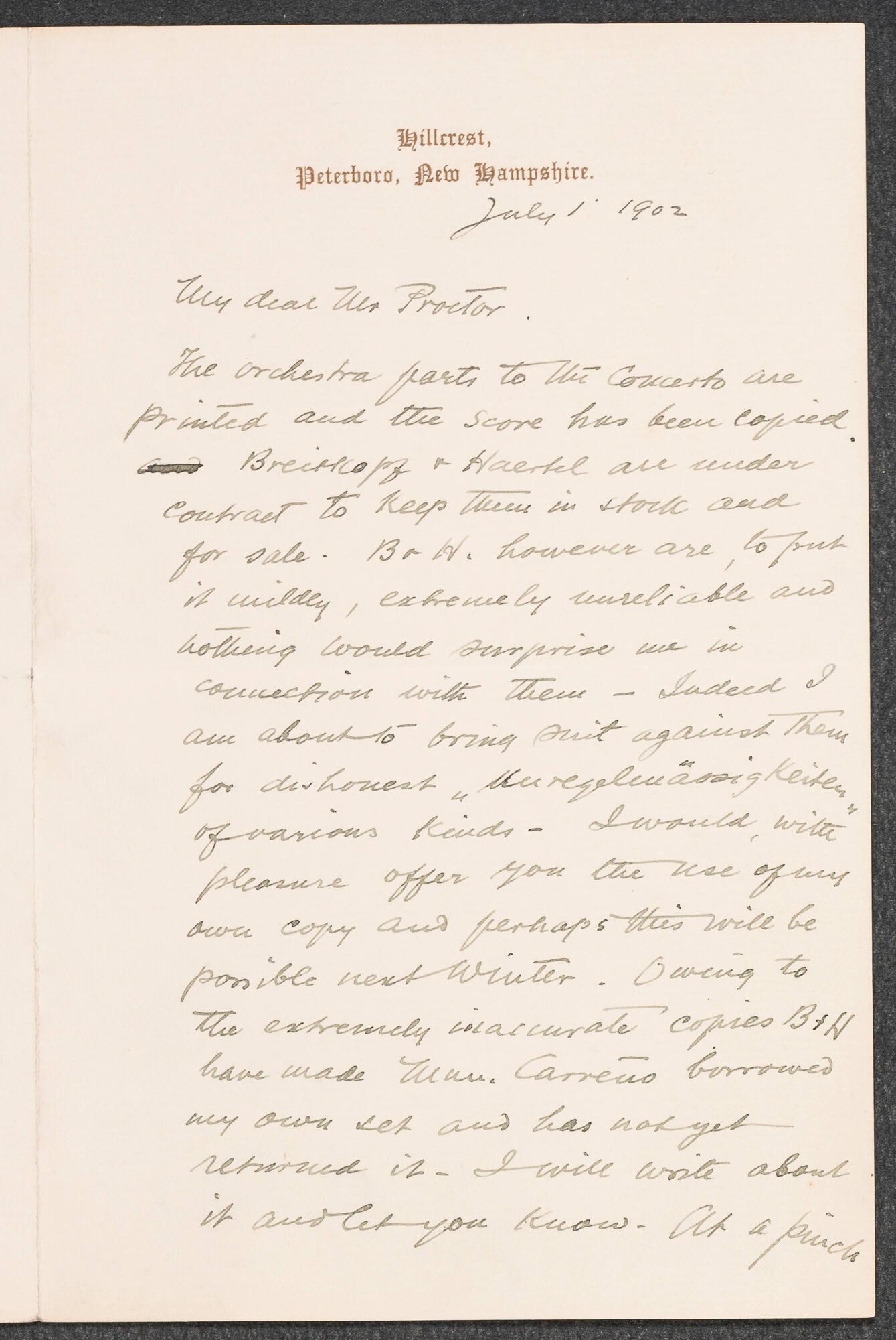 Letter to George Proctor from Peterboro, New Hampshire | Isabella ...