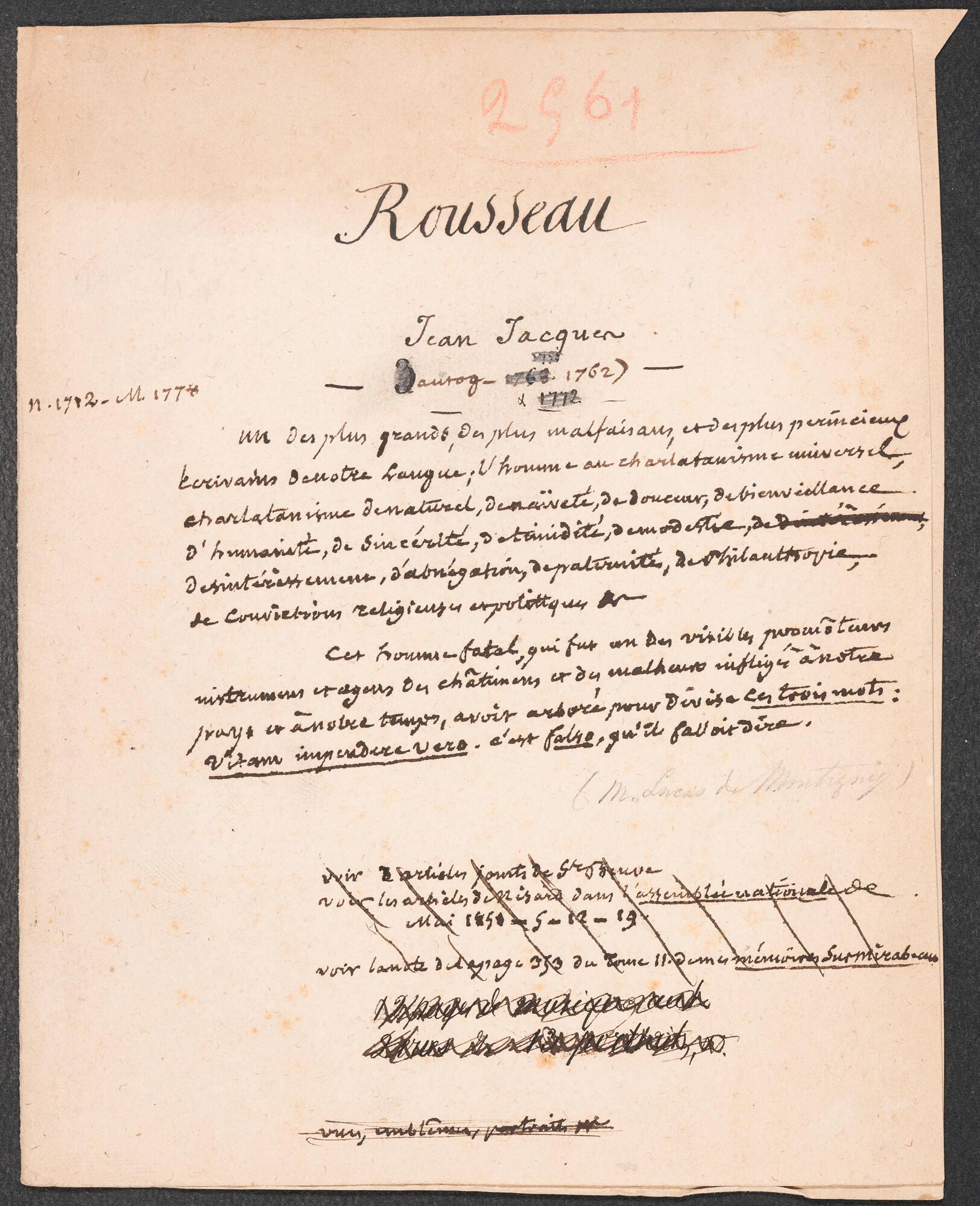 Autograph Biography of Jean Jacques Rousseau | Isabella Stewart Gardner ...