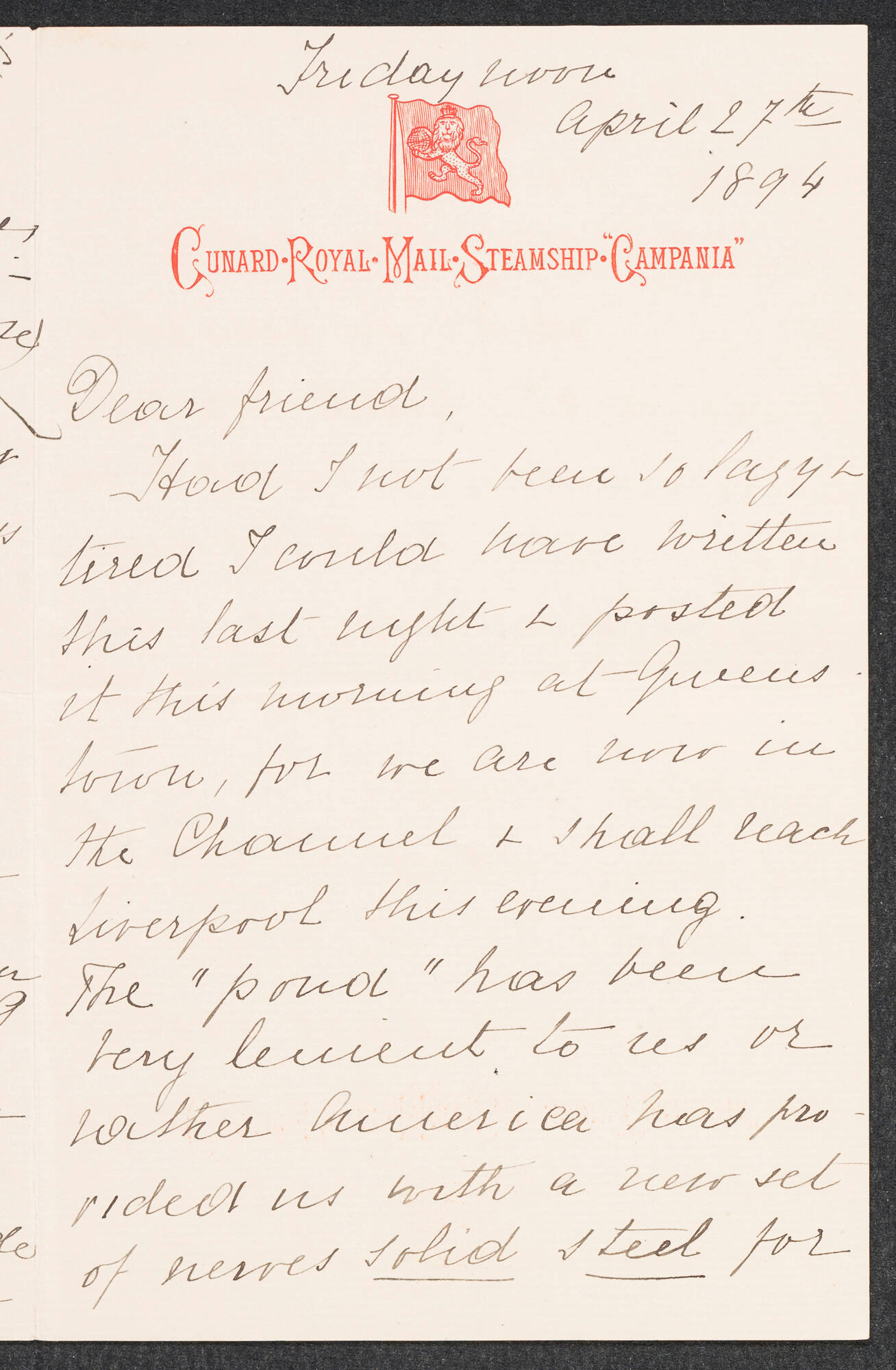 Letter to Isabella Stewart Gardner from the Atlantic Ocean | Isabella ...