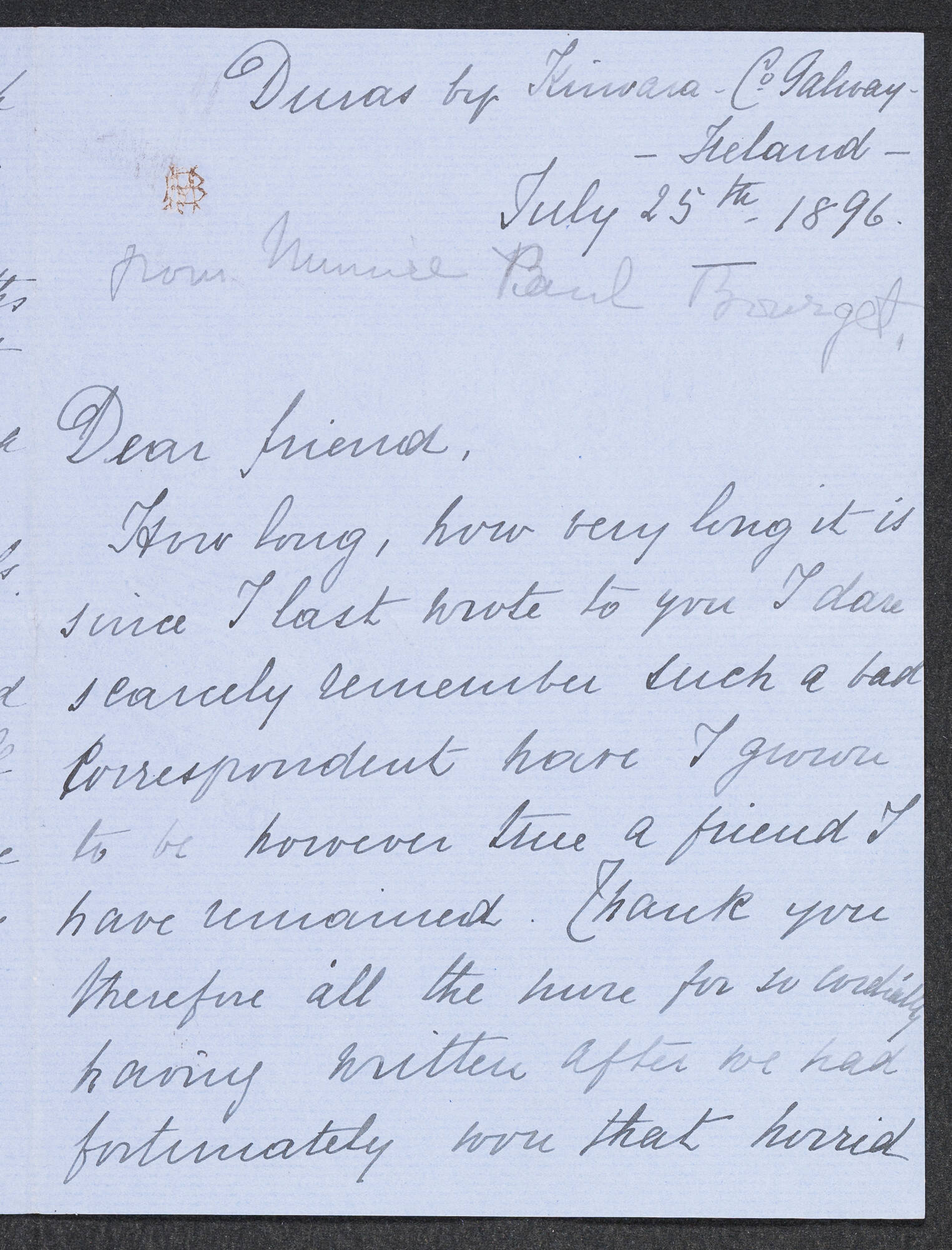 Letter to Isabella Stewart Gardner from Galway, Ireland | Isabella ...