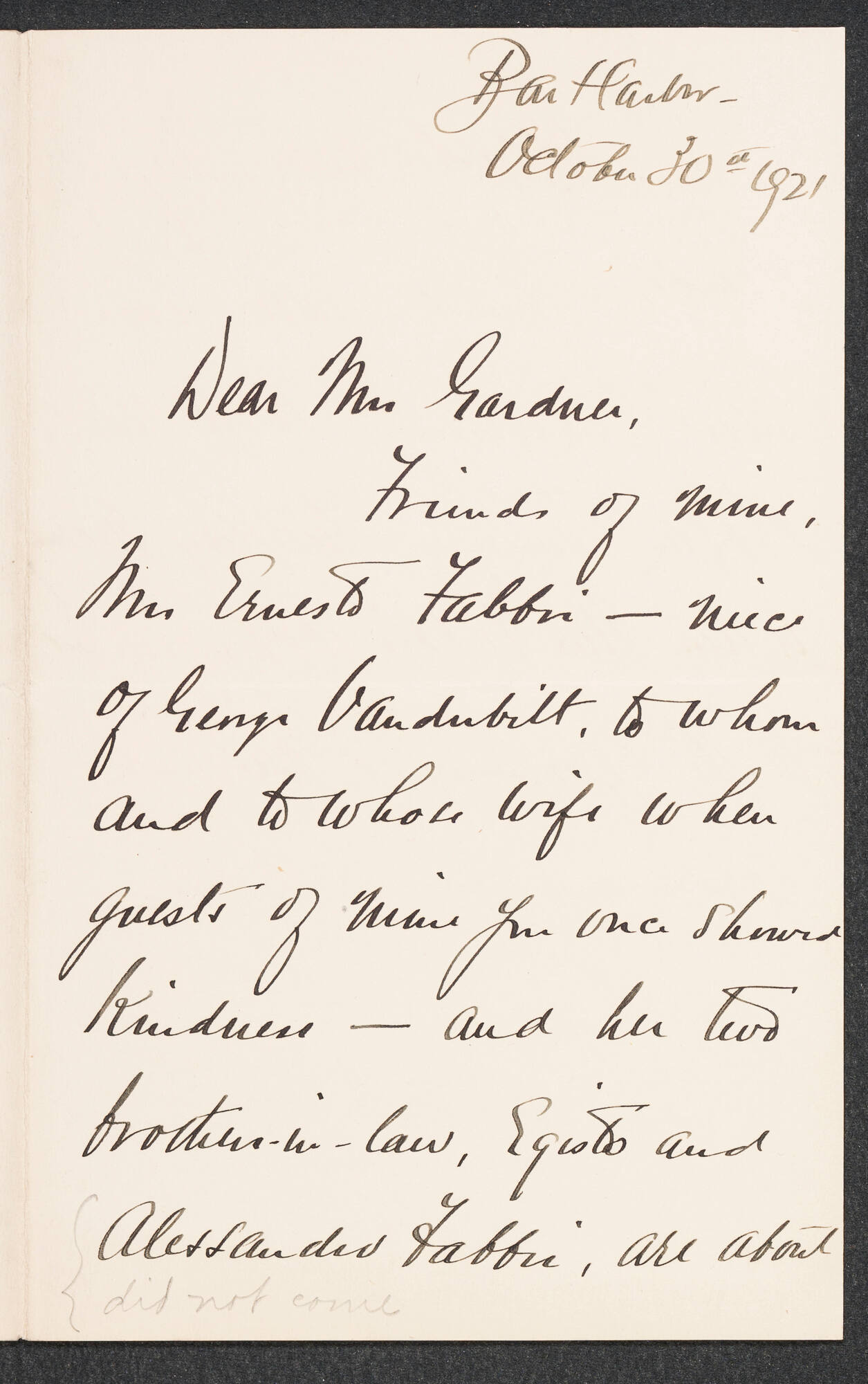 Letter to Isabella Stewart Gardner from Bar Harbor, Maine | Isabella ...