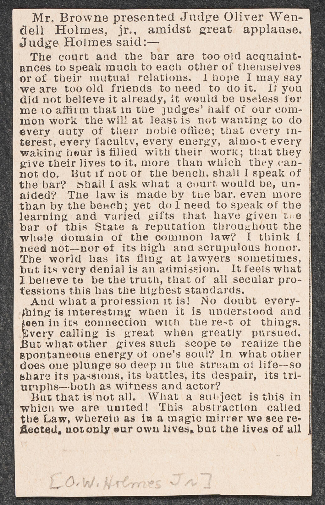 "Mr. Browne presented Judge Oliver Wendell Holmes, Jr." | Isabella ...