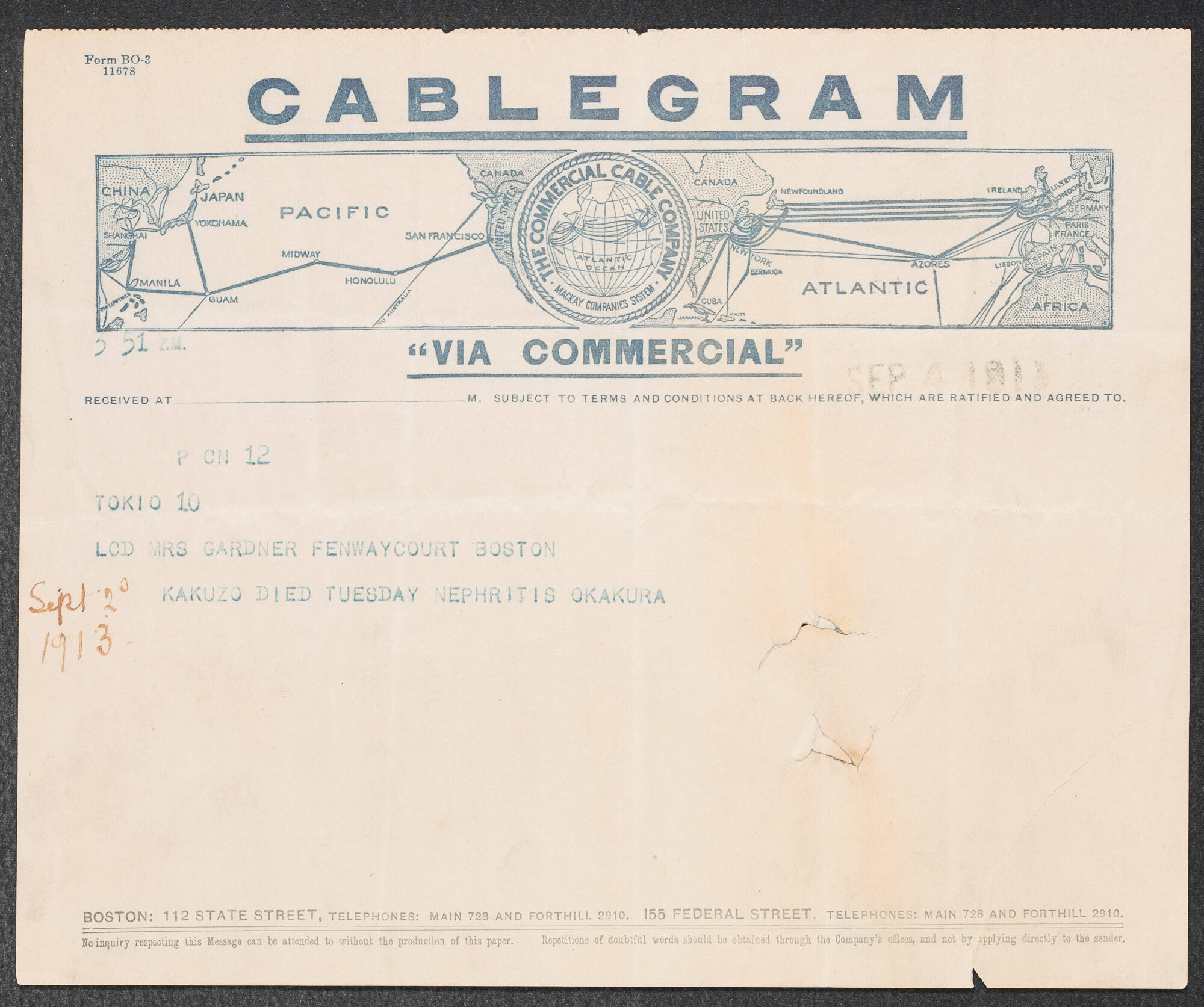 Telegram to Isabella Stewart Gardner from Tokio [Tokyo] | Isabella ...