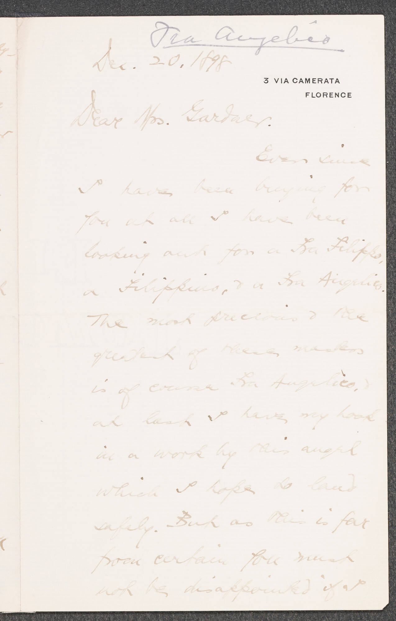 Letter to Isabella Stewart Gardner from Florence | Isabella Stewart ...