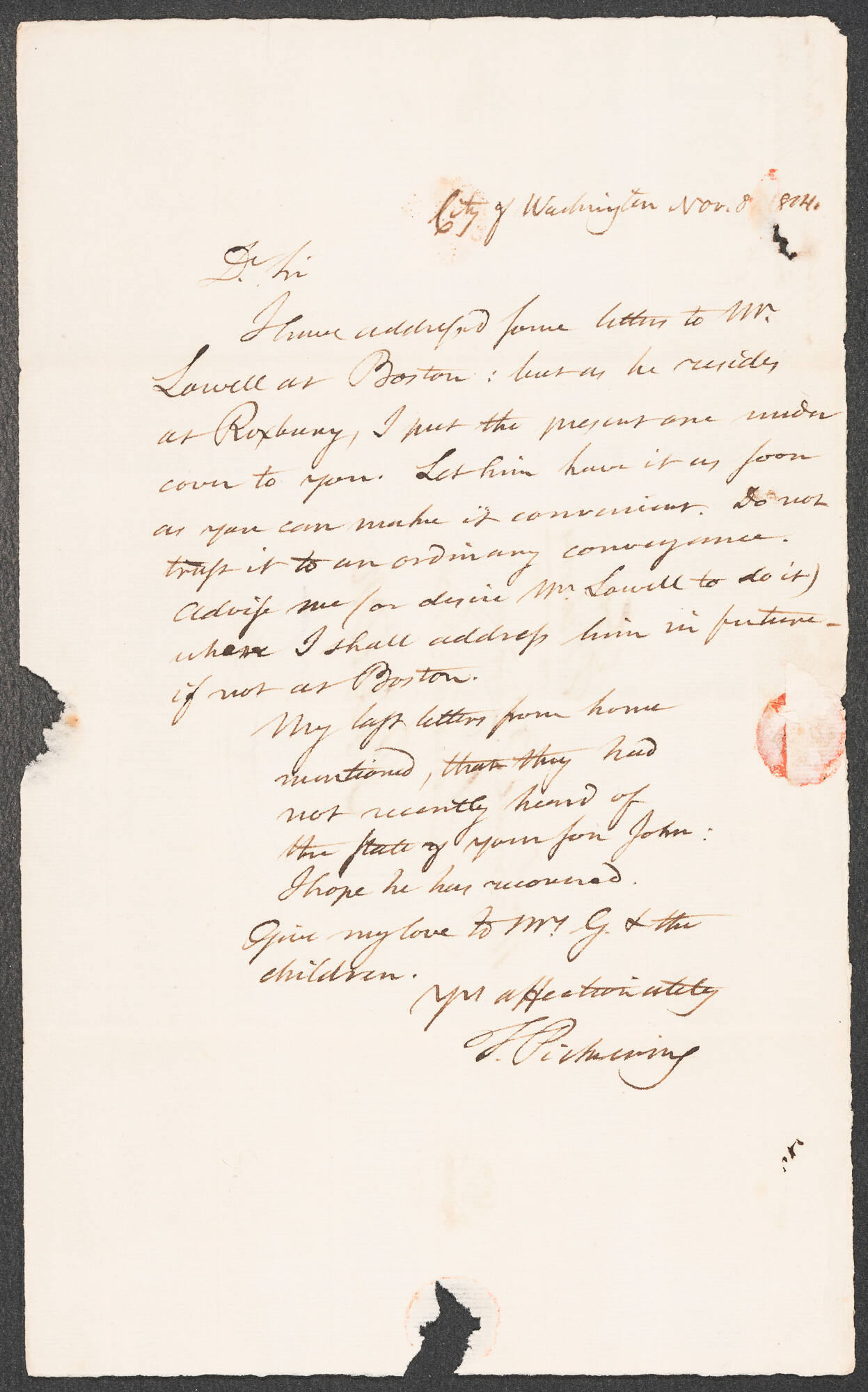 Letter to Samuel Pickering Gardner from Washington, D.C. | Isabella ...