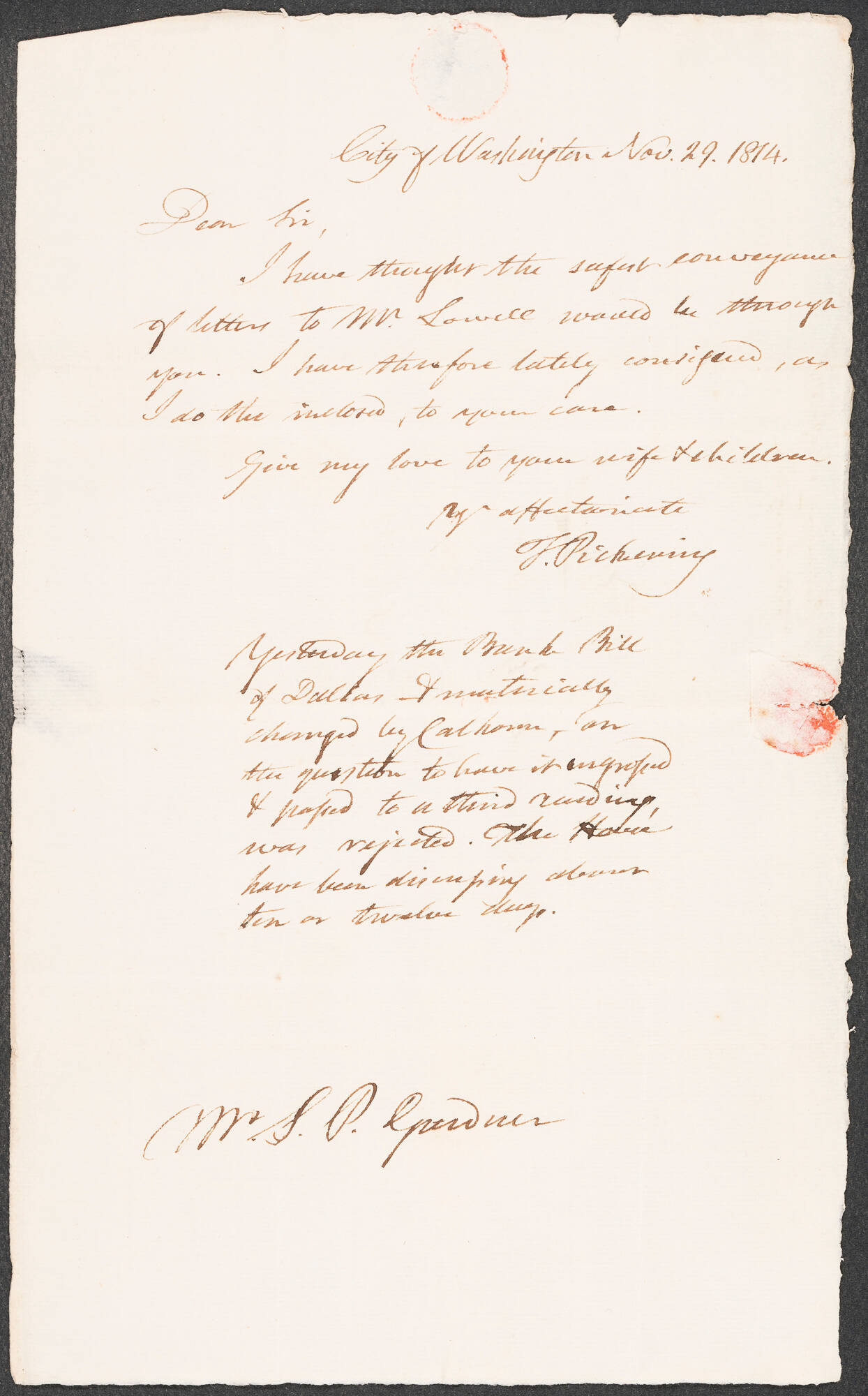 Letter to Samuel Pickering Gardner from Washington, D.C. | Isabella ...