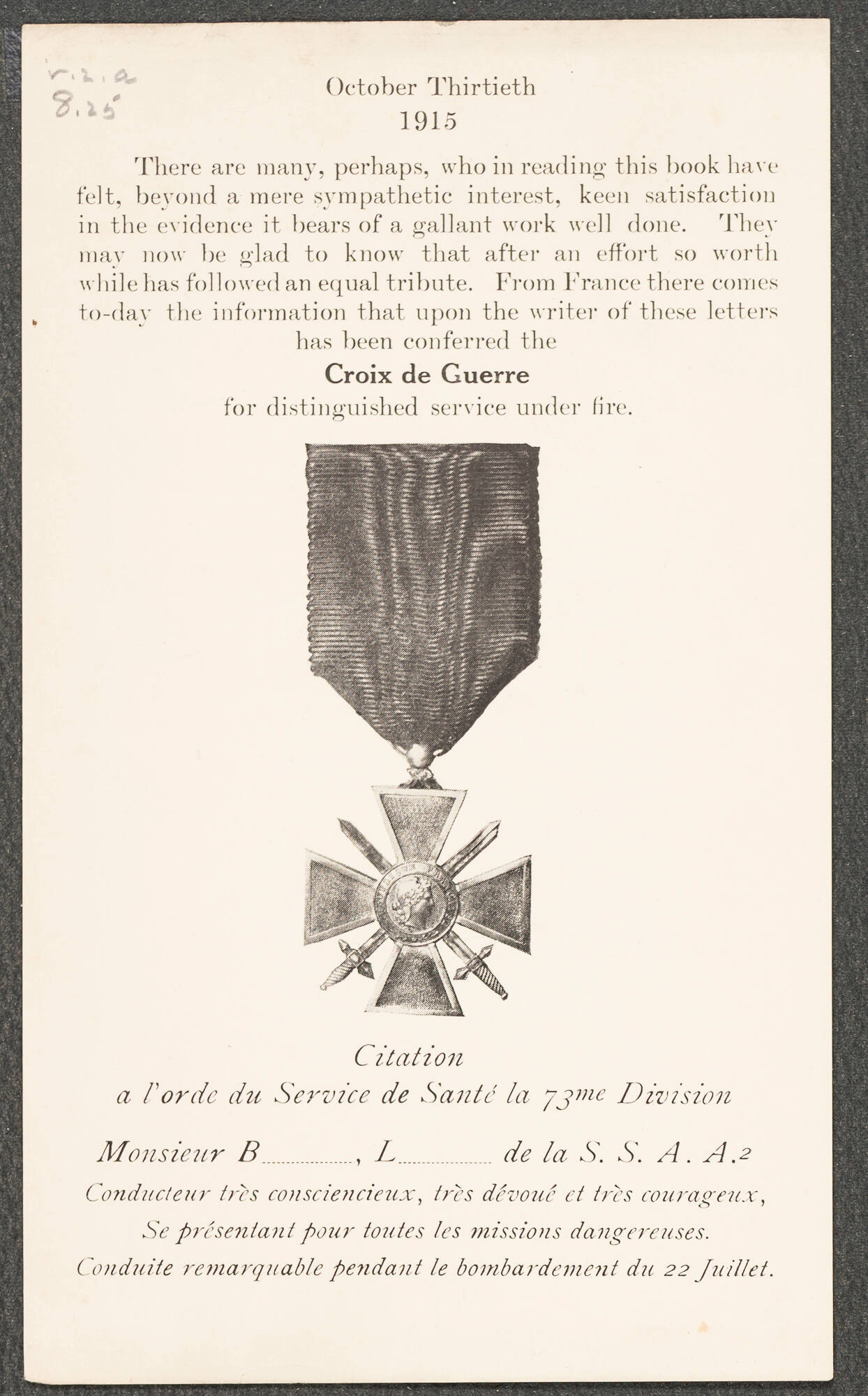 Addendum: Presentation of Croix de Guerre to Leslie Buswell | Isabella ...