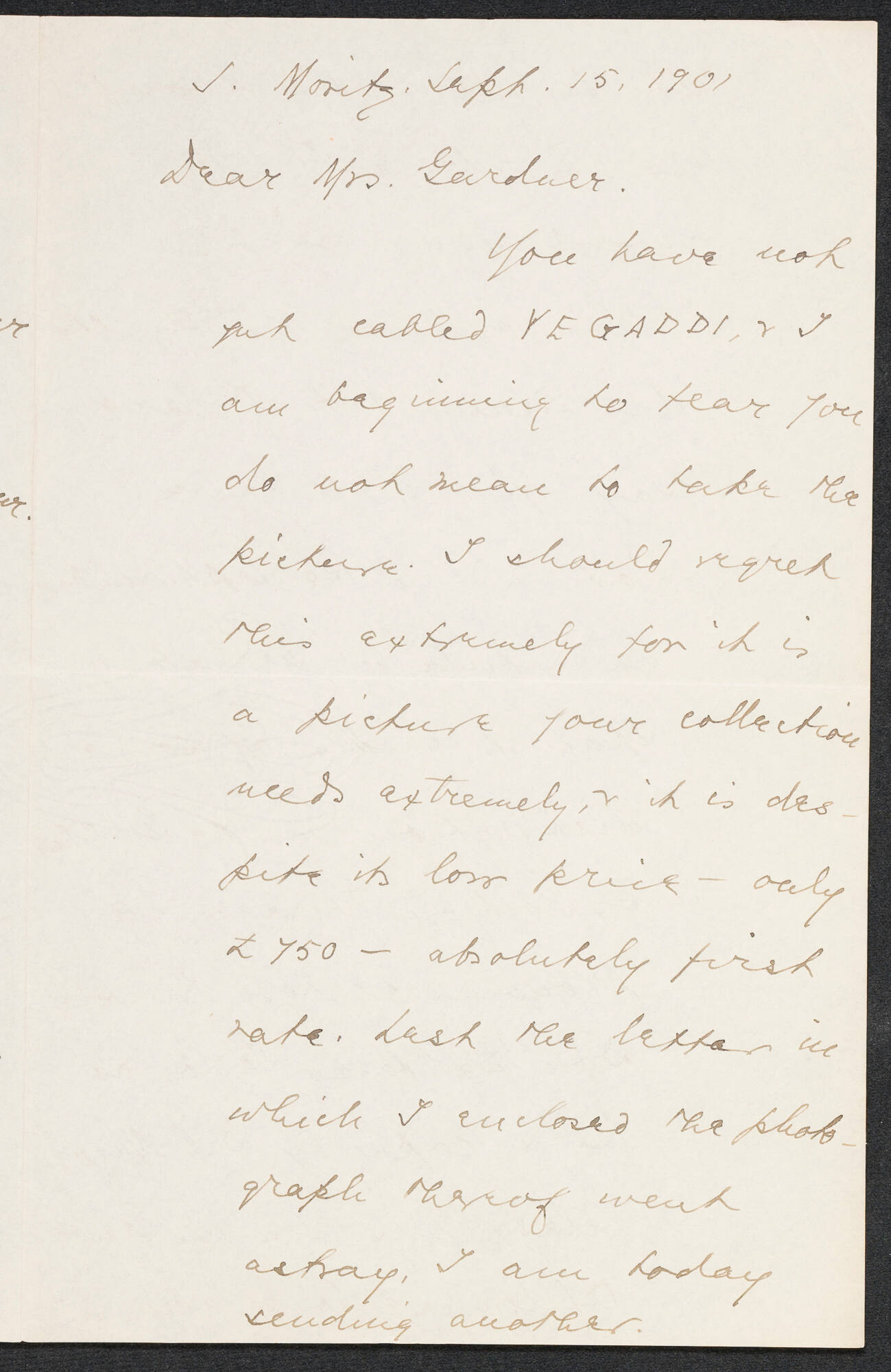 Letter to Isabella Stewart Gardner from St. Moritz, Switzerland ...