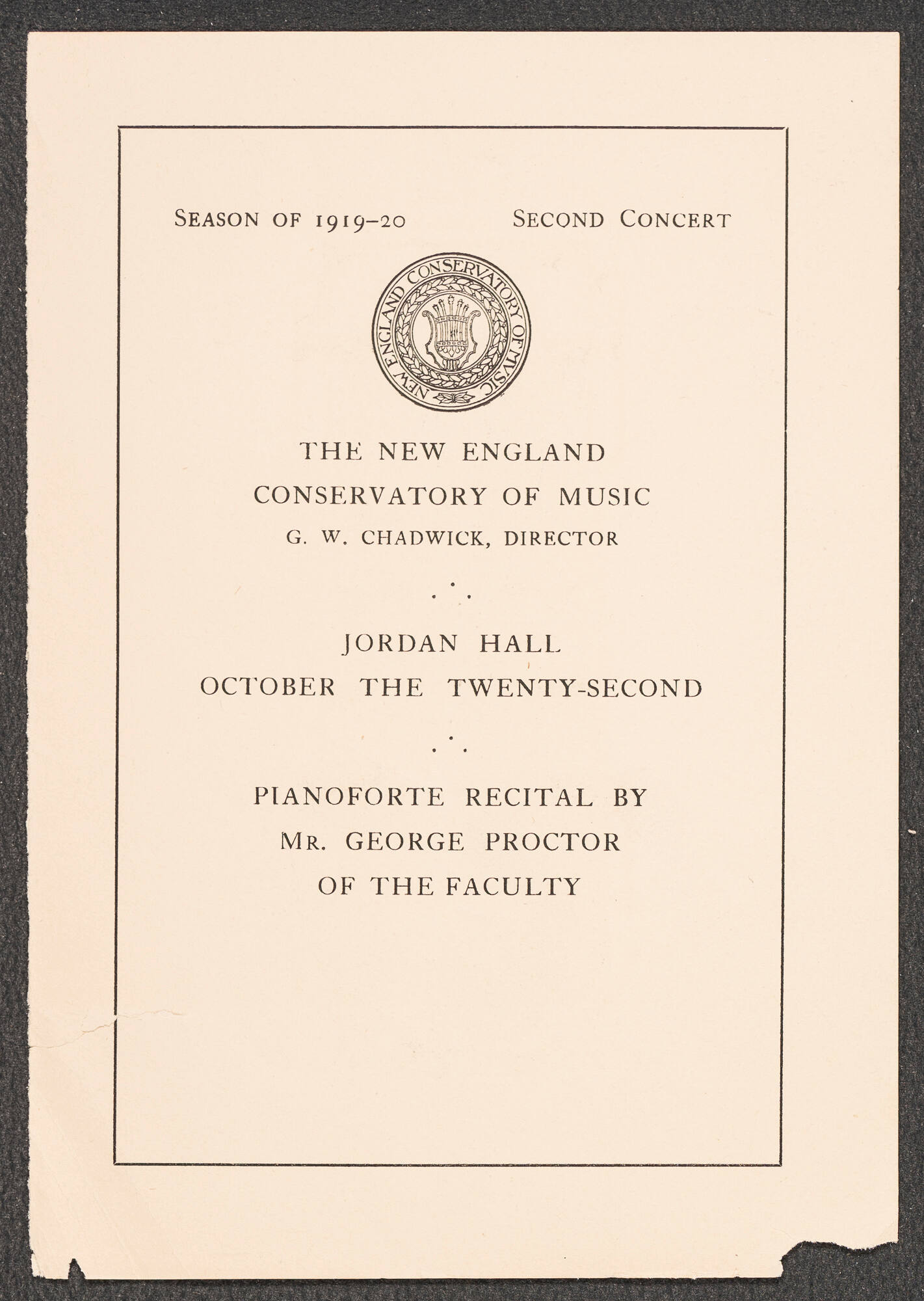 Program for Pianoforte Recital by George Proctor | Isabella Stewart ...