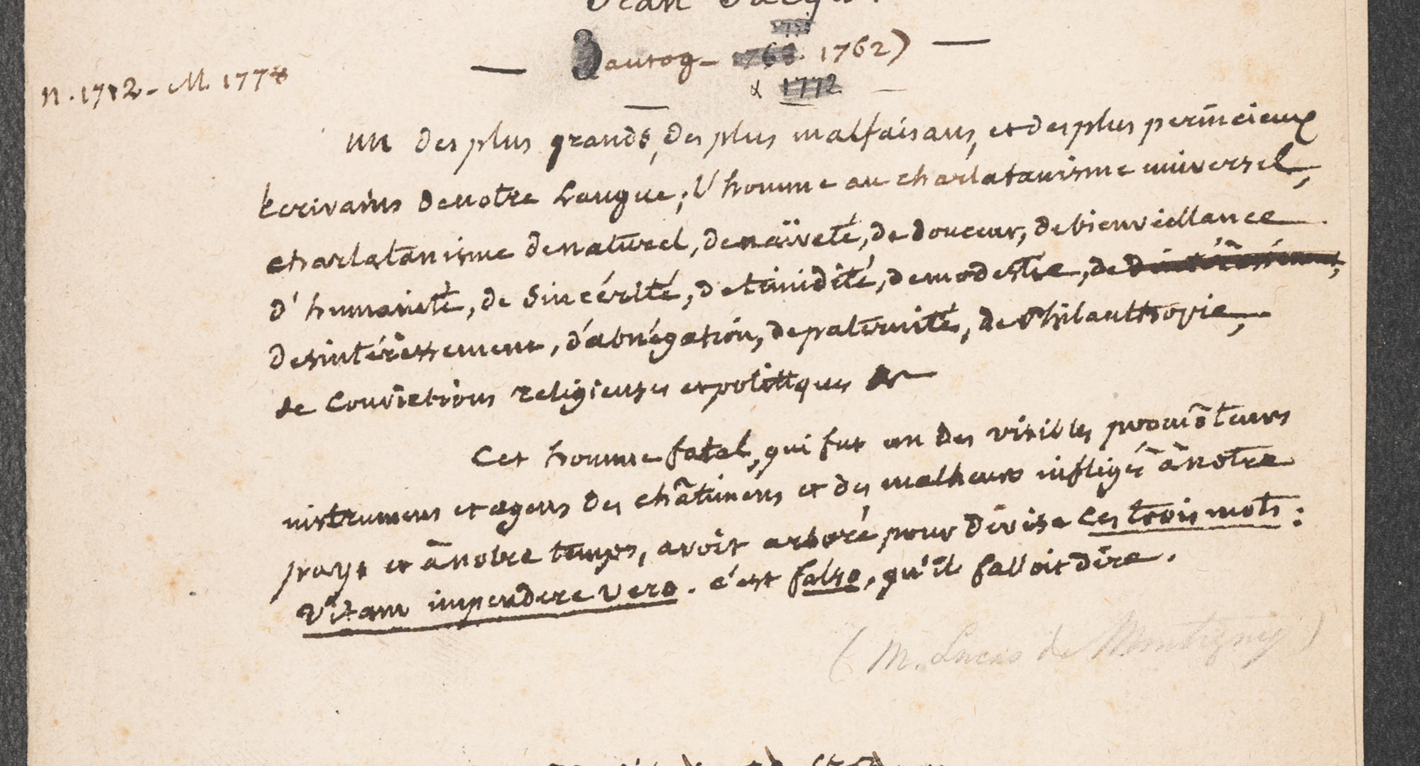 Autograph Biography of Jean Jacques Rousseau | Isabella Stewart Gardner ...