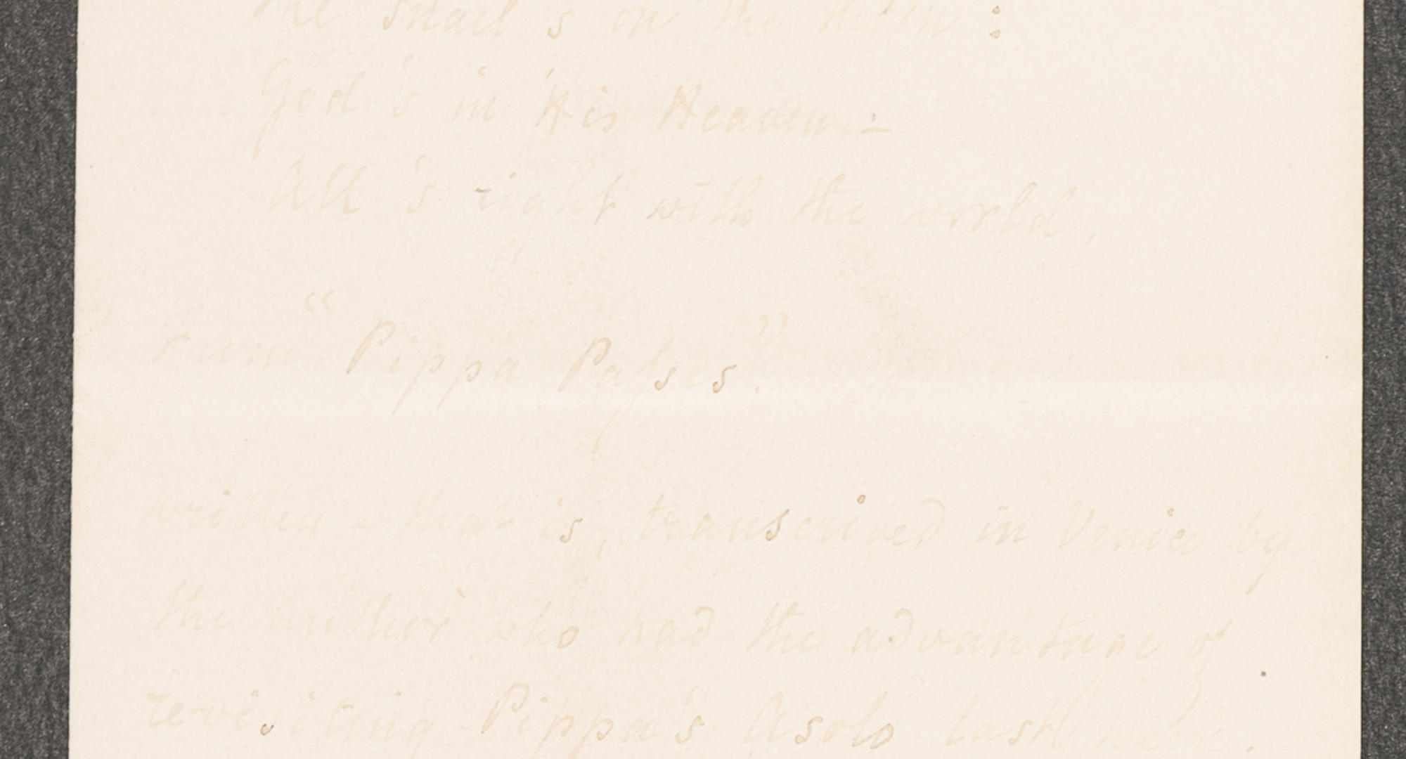 Eight Verses of the Poem "Pippa Passes" | Isabella Stewart Gardner Museum