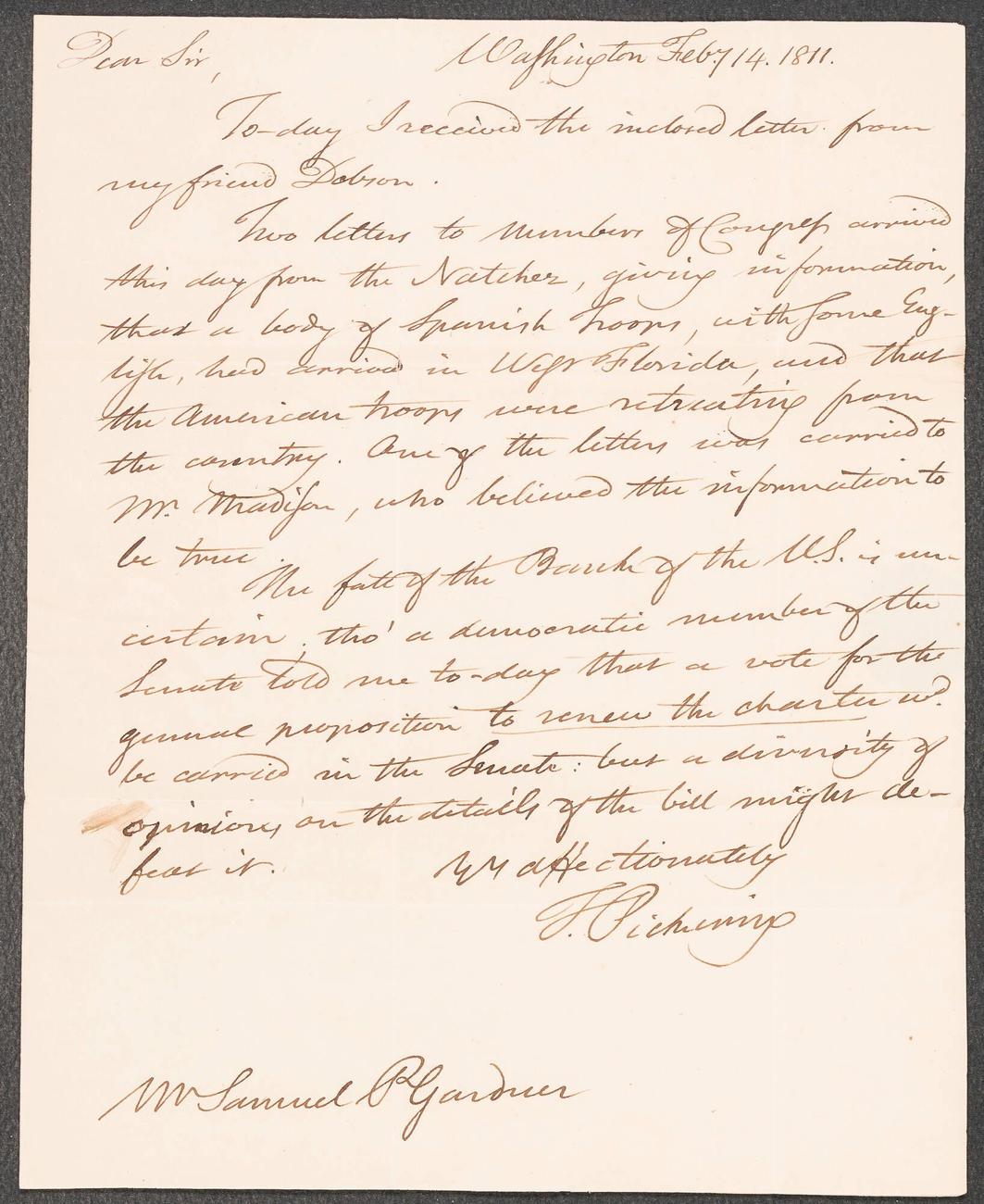 Letter to Samuel Pickering Gardner from Washington, D.C. | Isabella ...