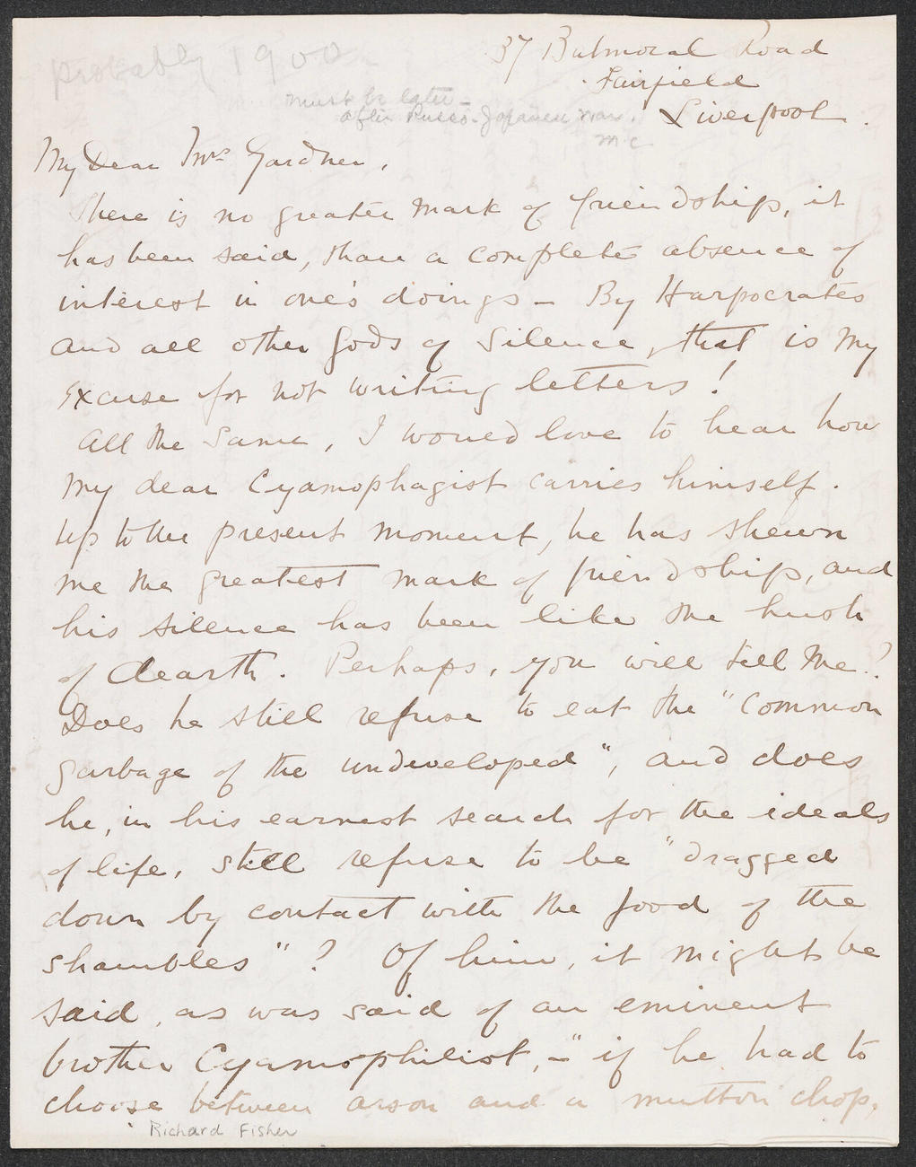 Letter to Isabella Stewart Gardner from Liverpool, England | Isabella ...