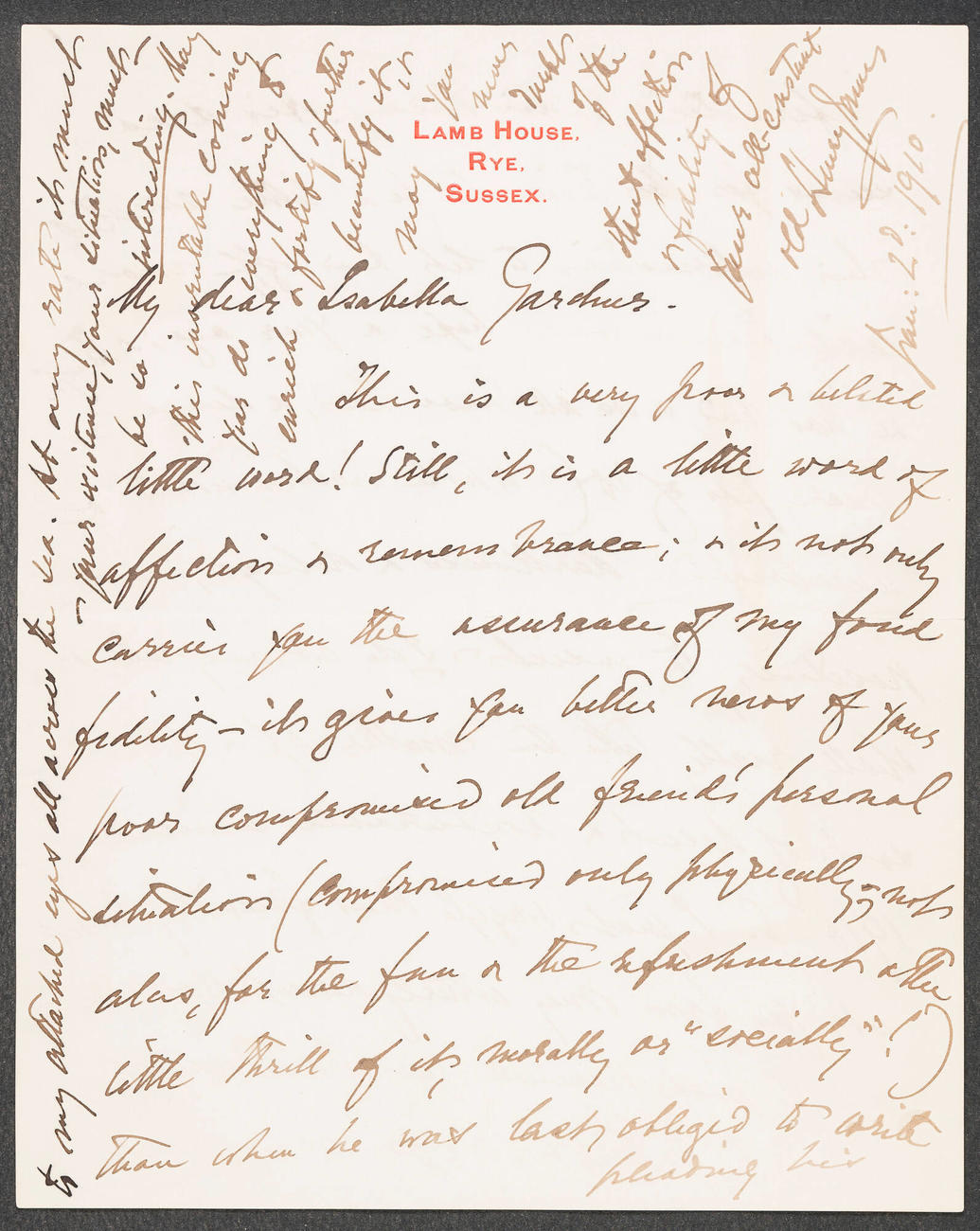 Letter to Isabella Stewart Gardner from Rye | Isabella Stewart Gardner ...