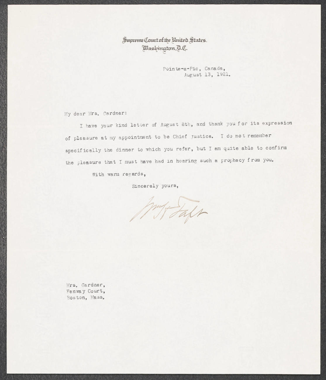 Letter to Isabella Stewart Gardner from Pointe-a-Pic | Isabella Stewart ...