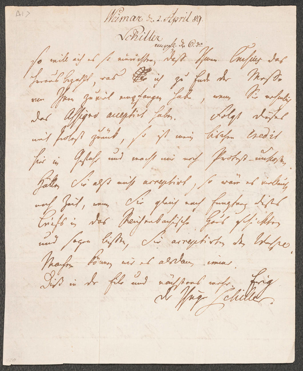 Letter to Georg Joachim Göschen from Weimar | Isabella Stewart Gardner ...